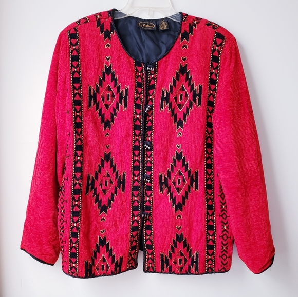 Allure | Jackets & Coats | Vintage Allure Red Black Chenille Jacket ...